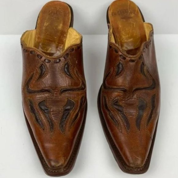 Corral | Shoes | Corral Boots Brown Leather Western Square Toe Mules ...